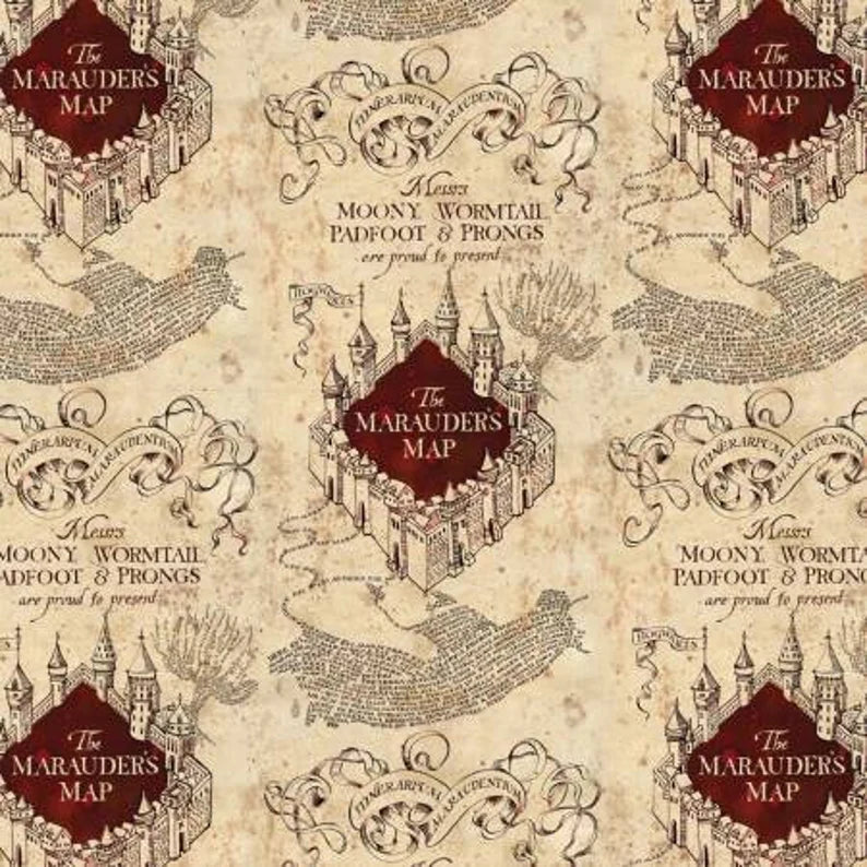 HP Map Fabric, Sold by the Half Yard, Wizard Marauding Map Fabric, Wiz ...